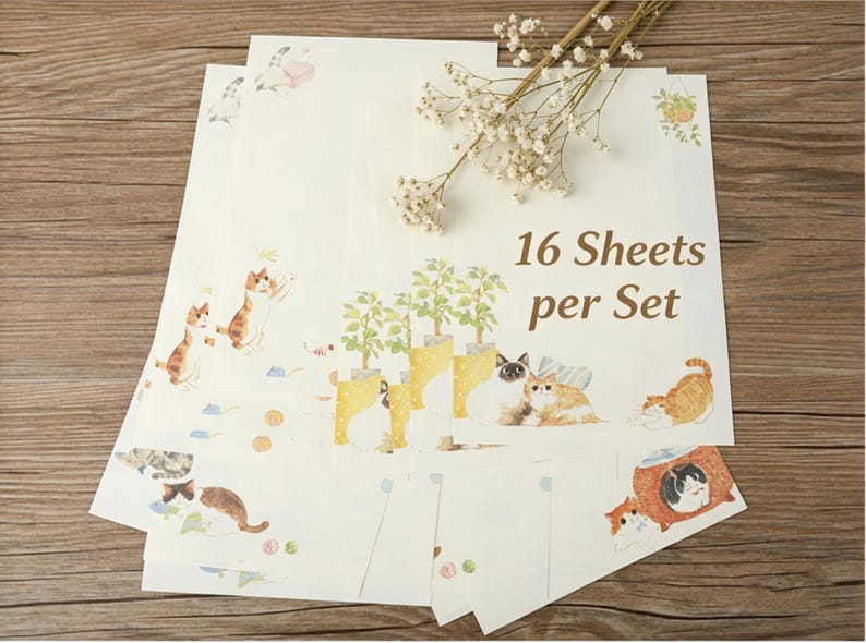 Cat Letter Paper Set A5, Kawaii Writing Paper, Cute Cat Stationery ...