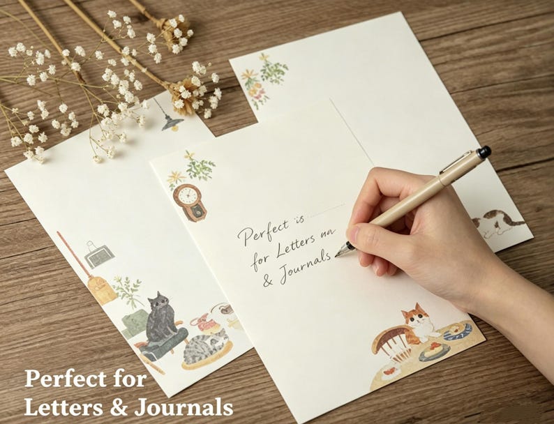 Cat Letter Paper Set A5, Kawaii Writing Paper, Cute Cat Stationery ...