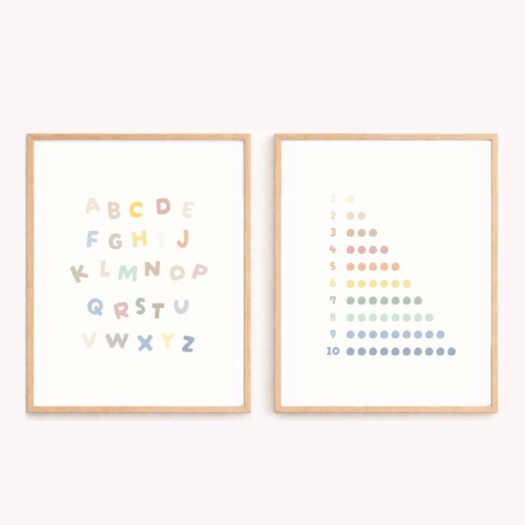 Alphabet & Numbers Nursery Print Set | Minimalist Educational Wall Art ...