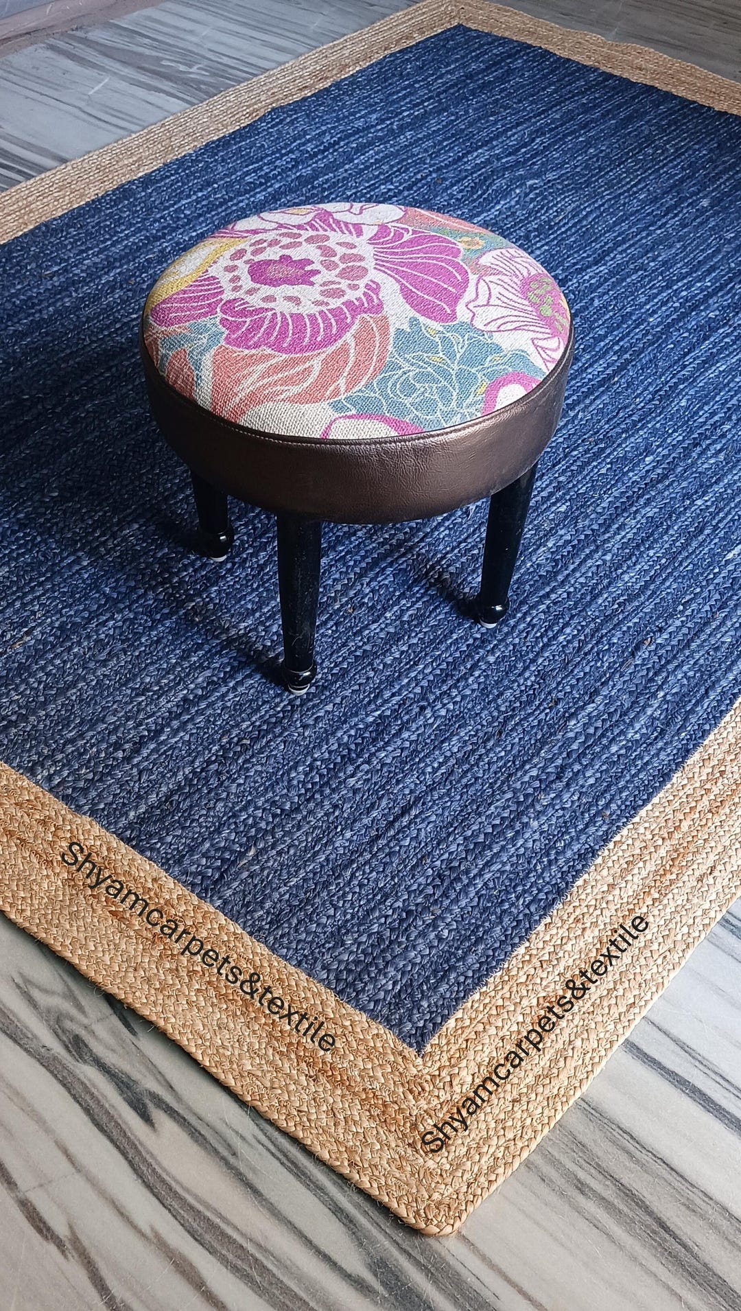 Navy Blue Jute Rug, Boho Living Room Carpet, Custom Size - Etsy