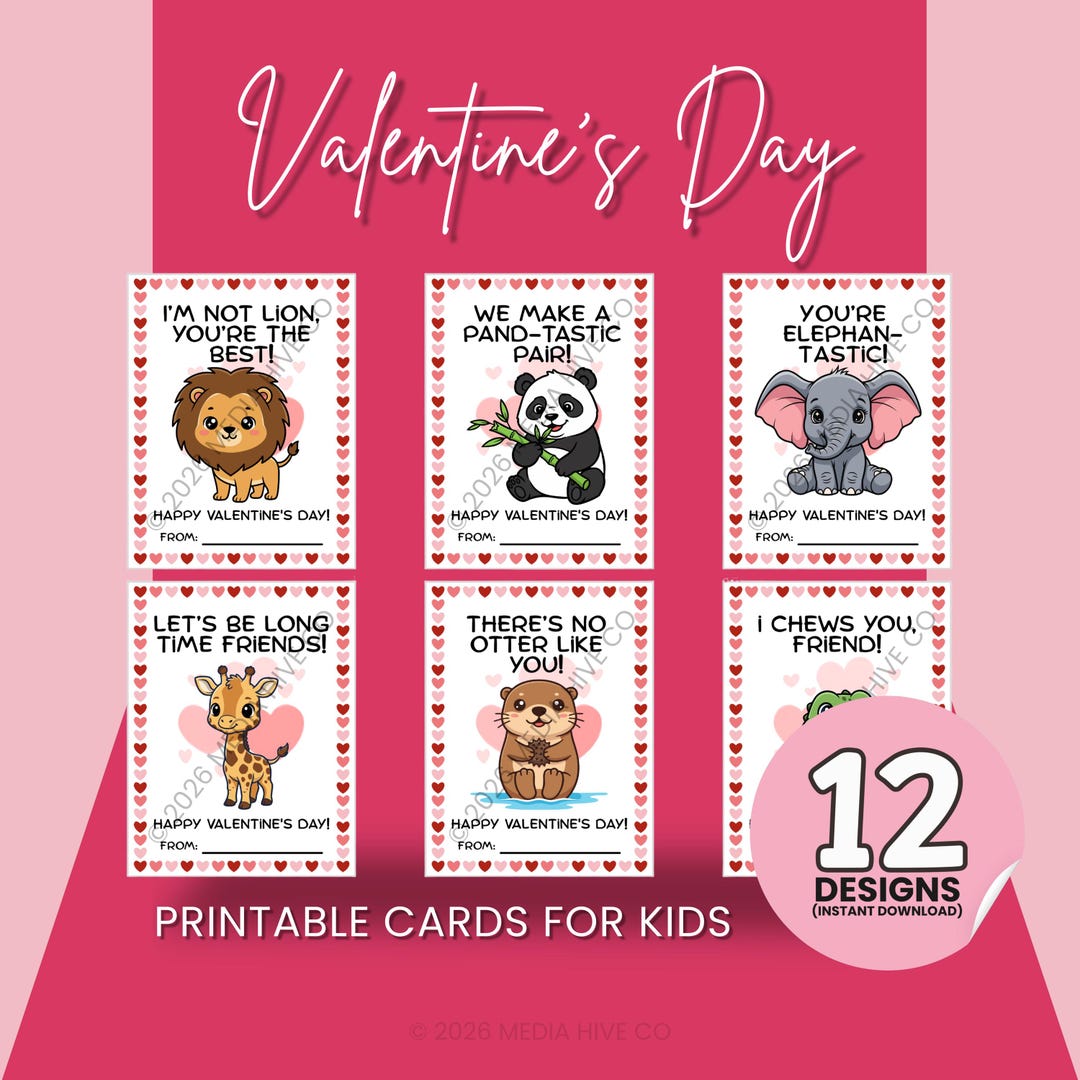 Animal Valentine's Day Cards for Kids | Printable Classroom Valentines ...