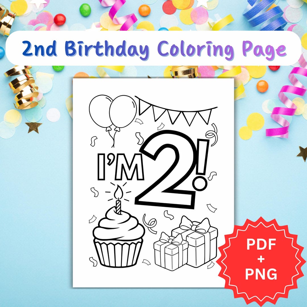 2nd Birthday Coloring Page | Age 2 Printable | Instant Download | PDF ...