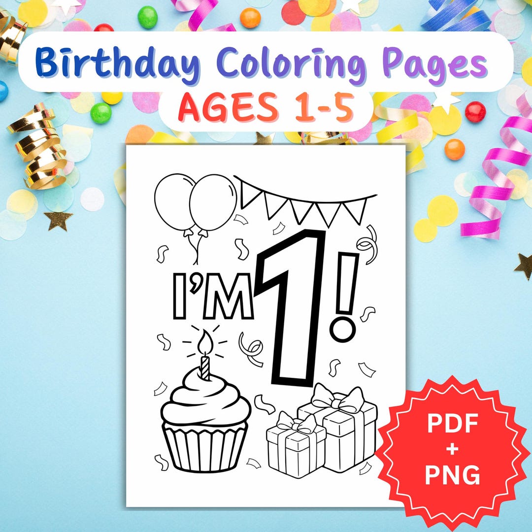 Birthday Coloring Pages (ages 1–5) | 10 Pages | Printable & Digital ...