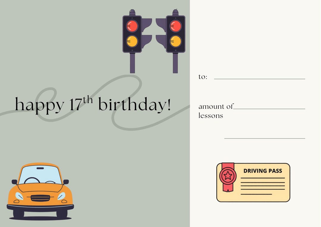 17th Birthday Driving Lessons Gift Card - Etsy