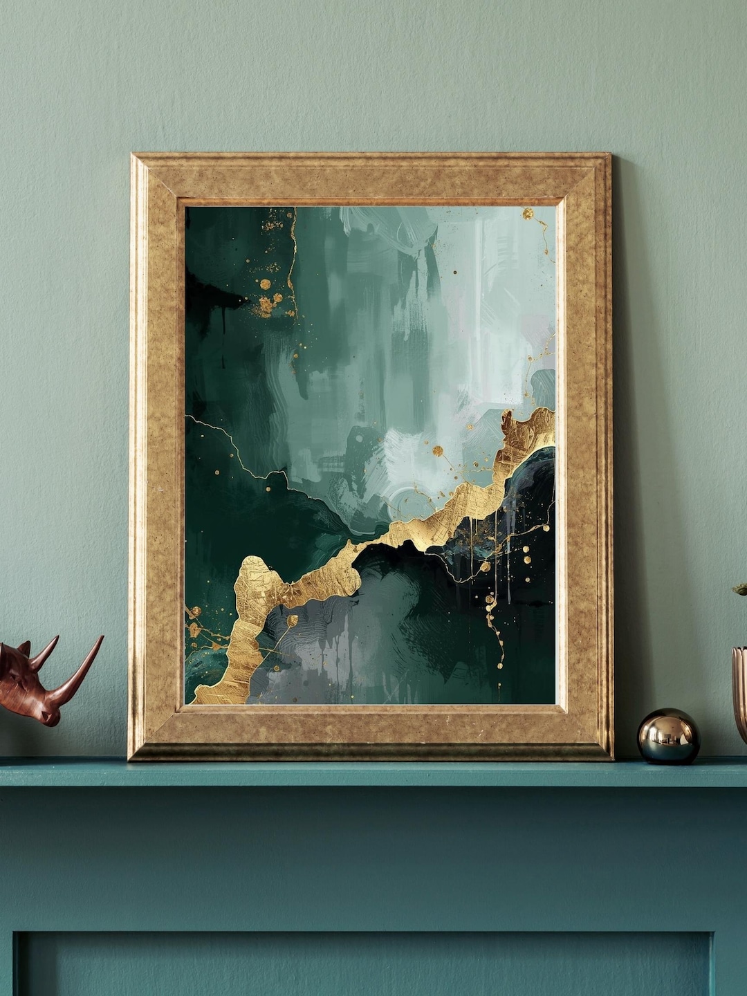 The Emerald Line Printable Wall Art, Emerald Green & Gold Abstract ...