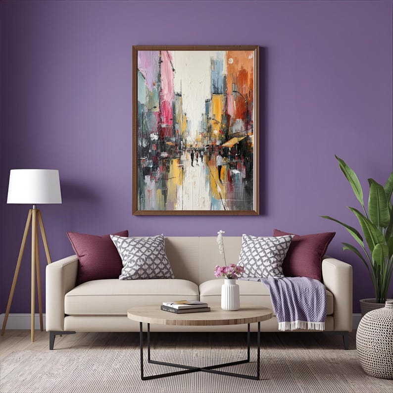 Modern Cityscape Painting, Abstract Urban Street Art, Contemporary ...