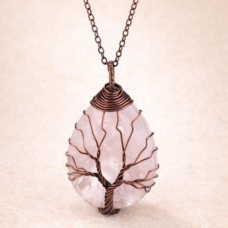 Wire Wrapped Tree of Life Gemstone Necklace, Teardrop Pendant - Etsy
