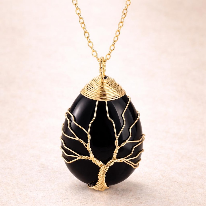 Wire Wrapped Tree of Life Gemstone Necklace, Teardrop Pendant - Etsy