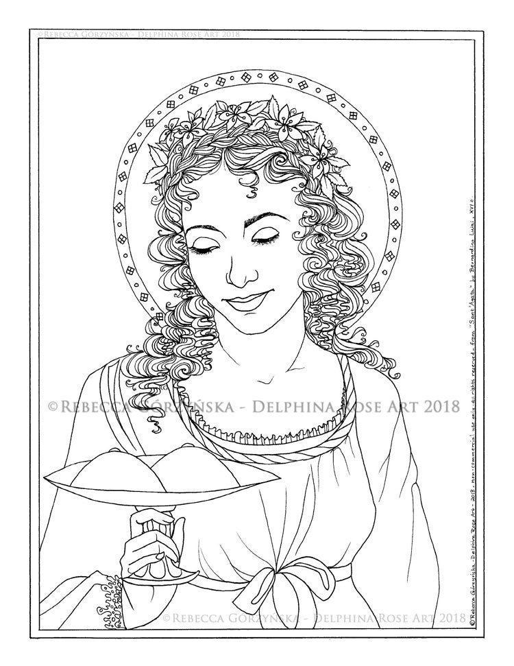 St. Agatha Coloring Page Christian Catholic Art Confirmation | Etsy