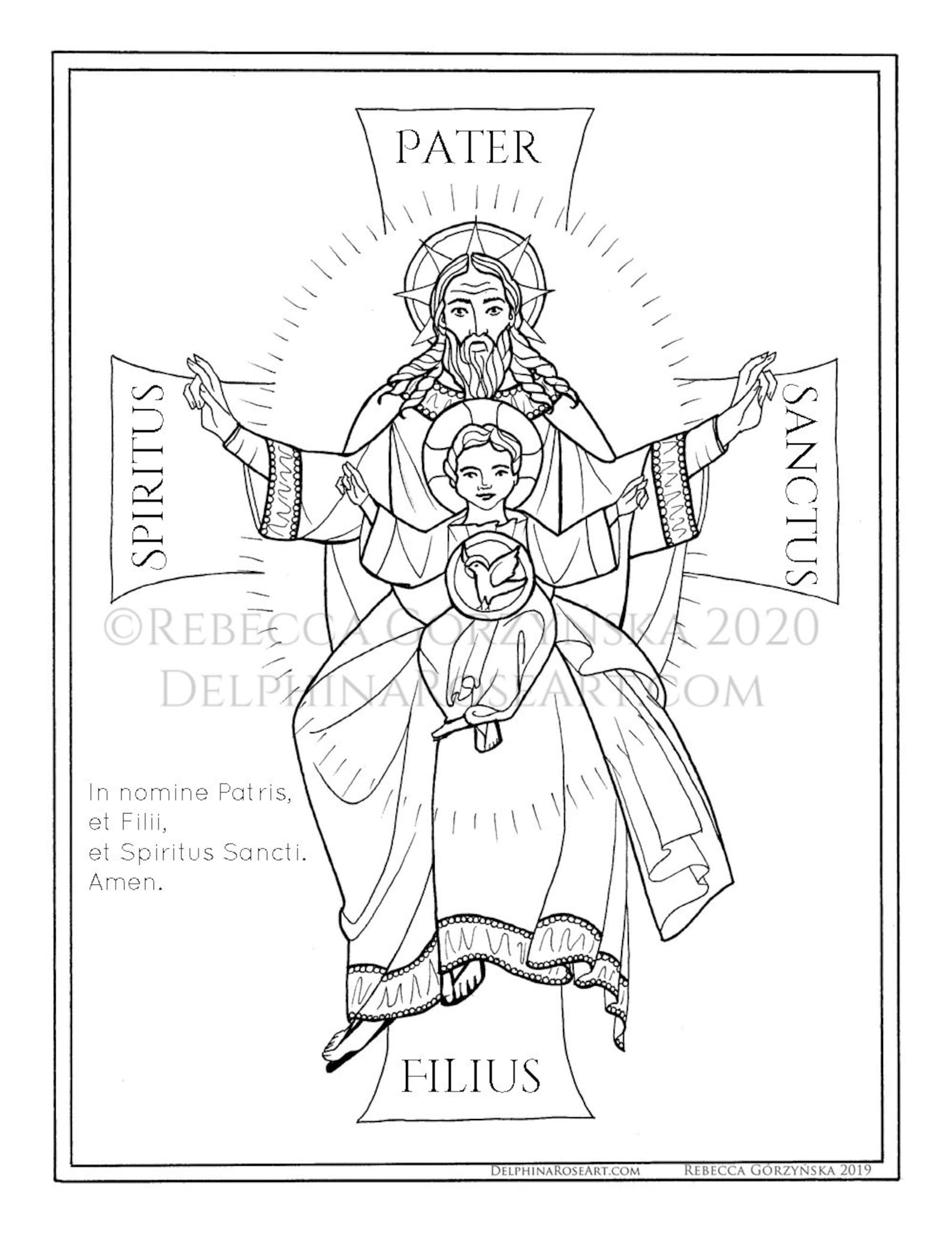 Catholic Coloring Page Sign of the Cross Holy Trinity 5 - Etsy