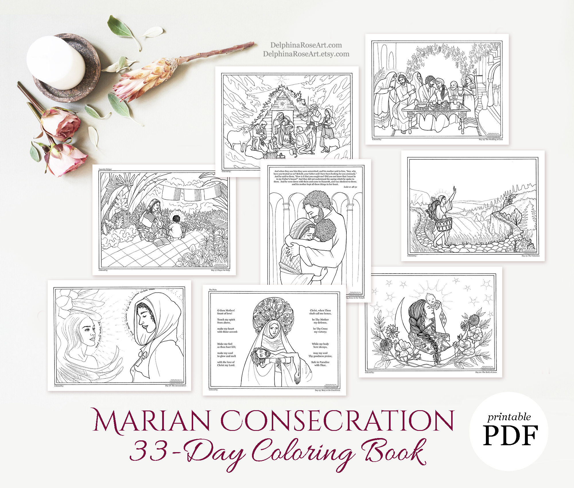 Catholic Coloring Book 33 Pages for Marian Consecration - Etsy