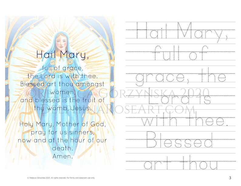 Catholic Copywork, Handwriting Workbook Printable - Hail Mary in ...
