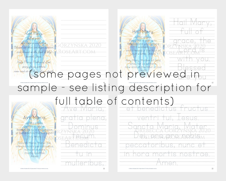 Catholic Copywork Handwriting Workbook Printable Hail Mary | Etsy