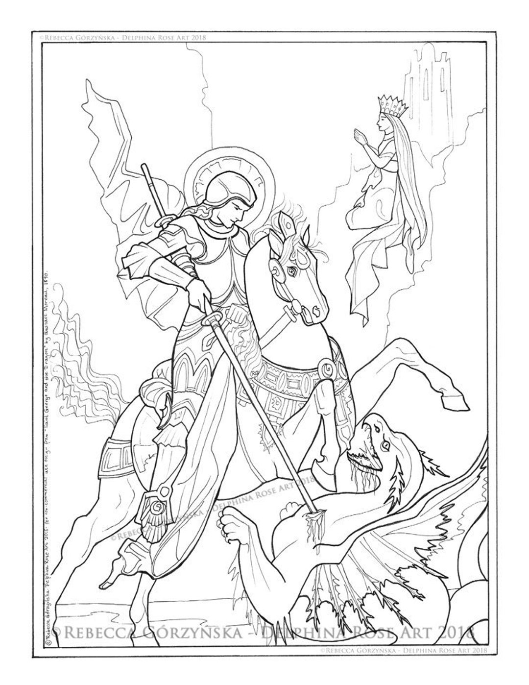 St. George and the Dragon Catholic Coloring Page - Etsy