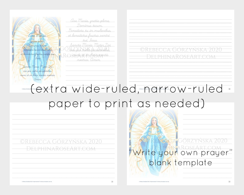 Catholic Copywork Handwriting Workbook Printable Hail Mary - Etsy