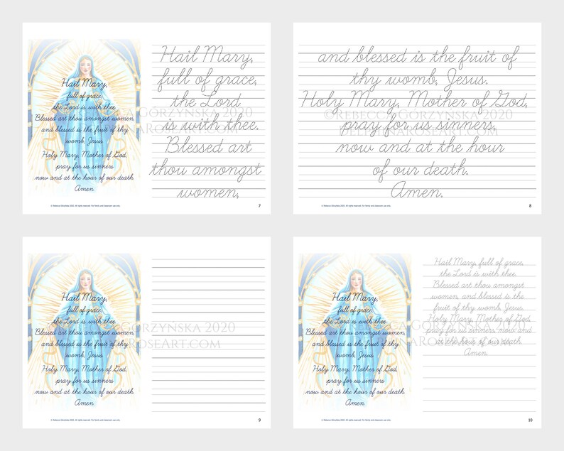 Catholic Copywork Handwriting Workbook Printable Hail Mary | Etsy