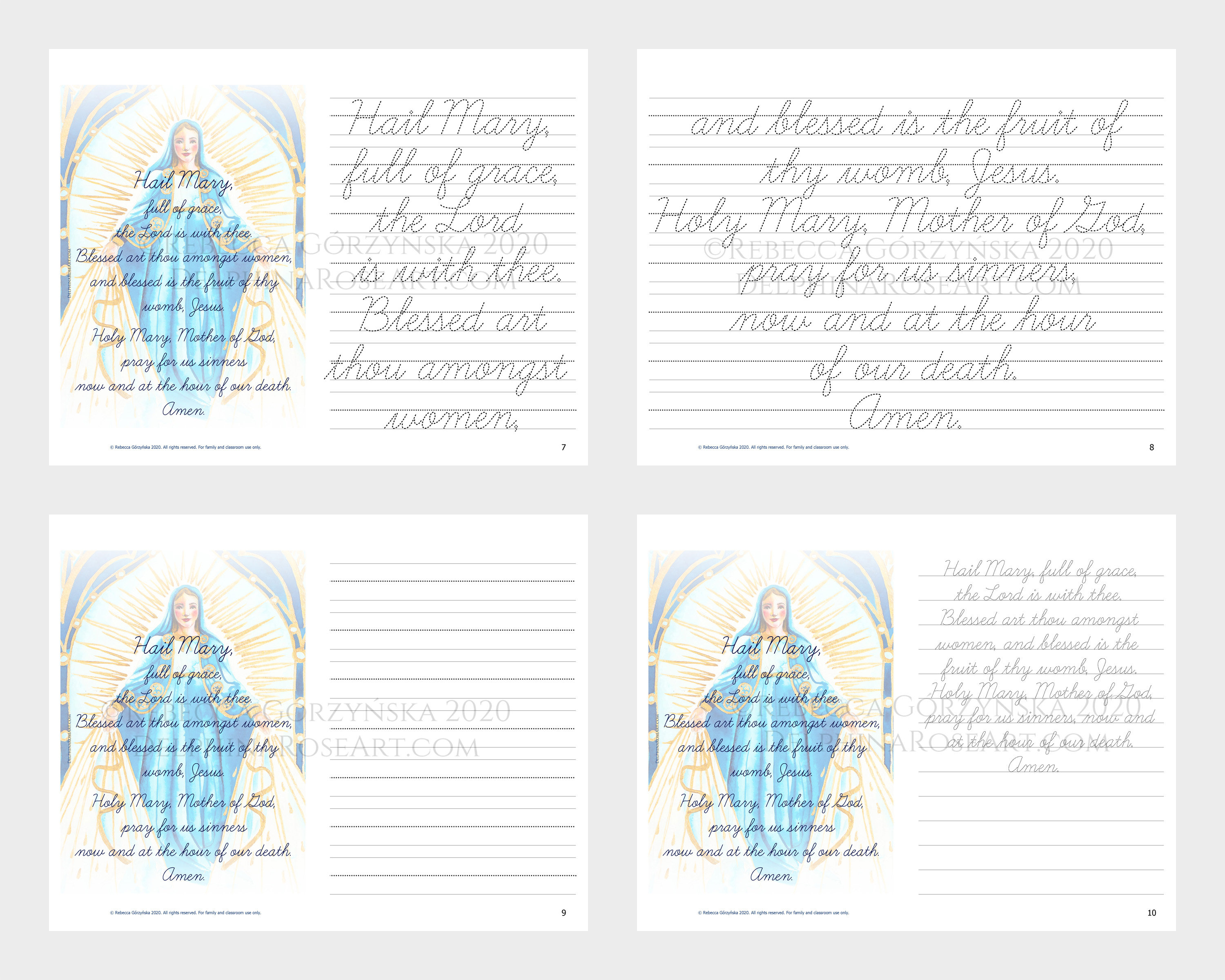 Catholic Copywork, Handwriting Workbook Printable - Hail Mary in ...