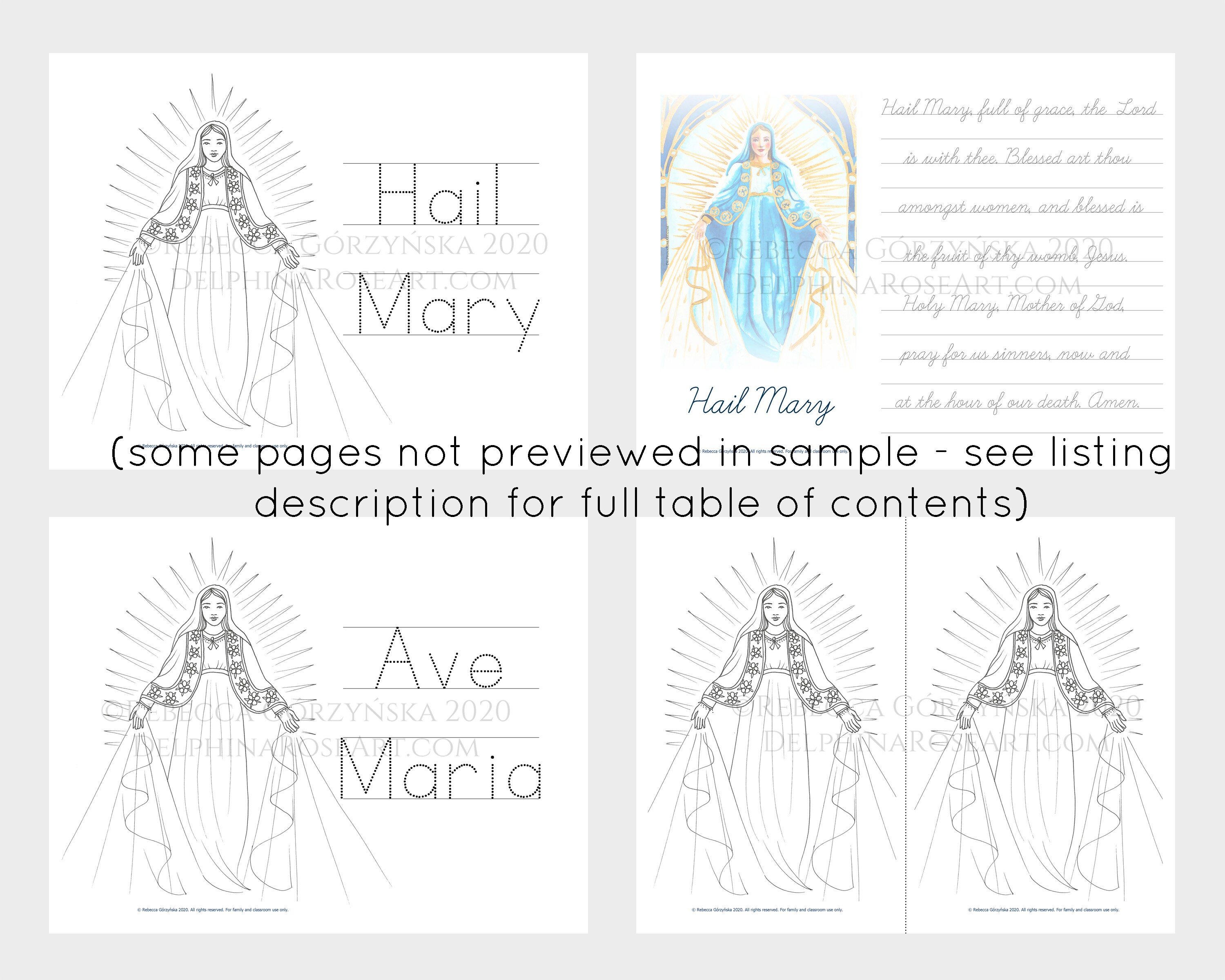 Catholic Copywork, Handwriting Workbook Printable - Hail Mary in ...