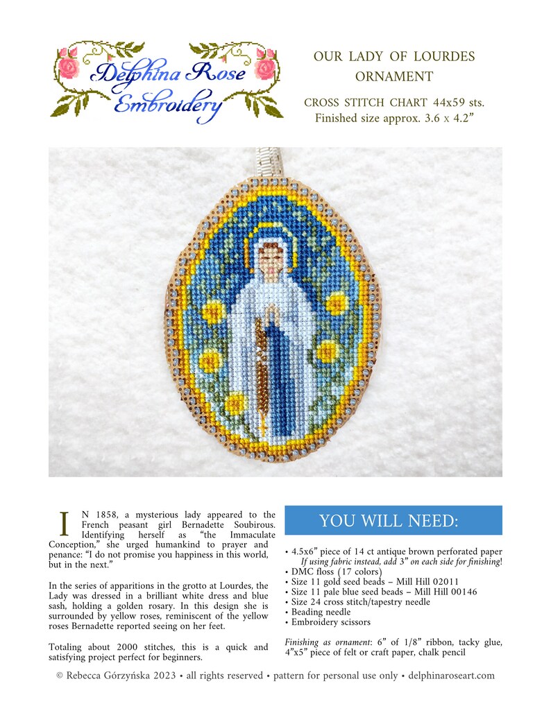 PDF Our Lady of Lourdes Cross Stitch Pattern, Catholic Cross Stitch ...