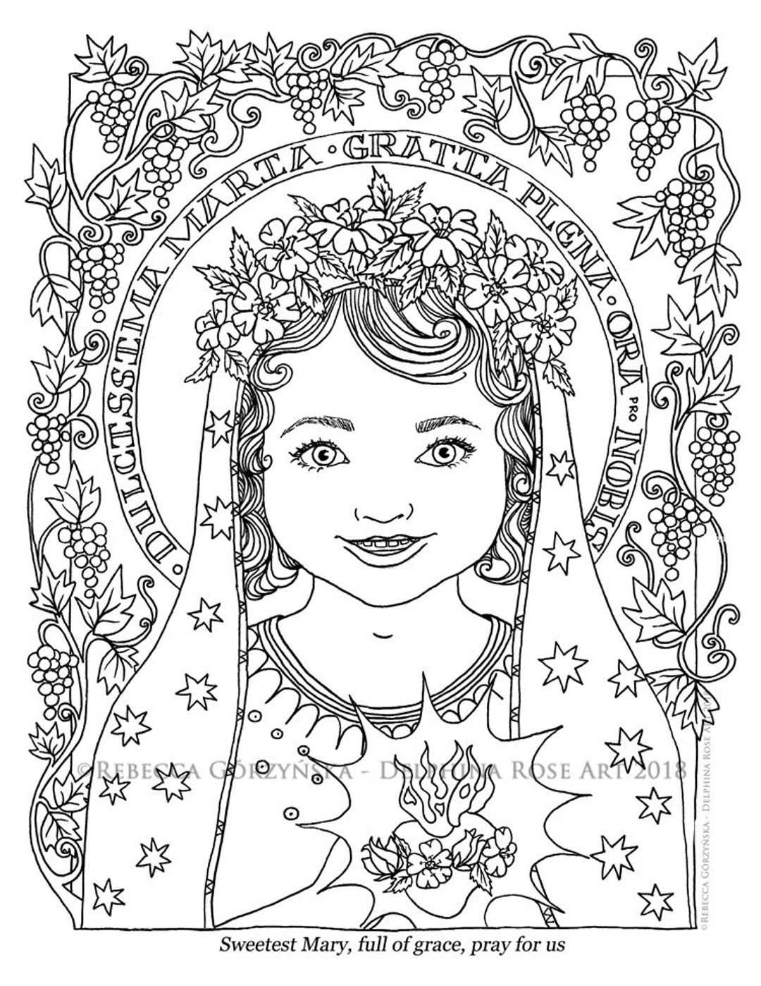 Child Mary Coloring Page Mary Birthday Nativity Queen of Heaven Marian ...