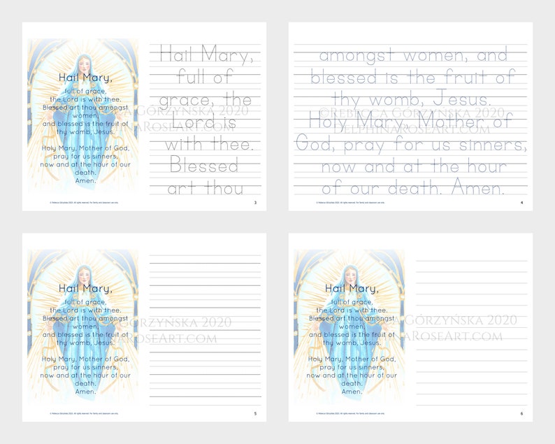 Catholic Copywork Handwriting Workbook Printable Hail Mary | Etsy