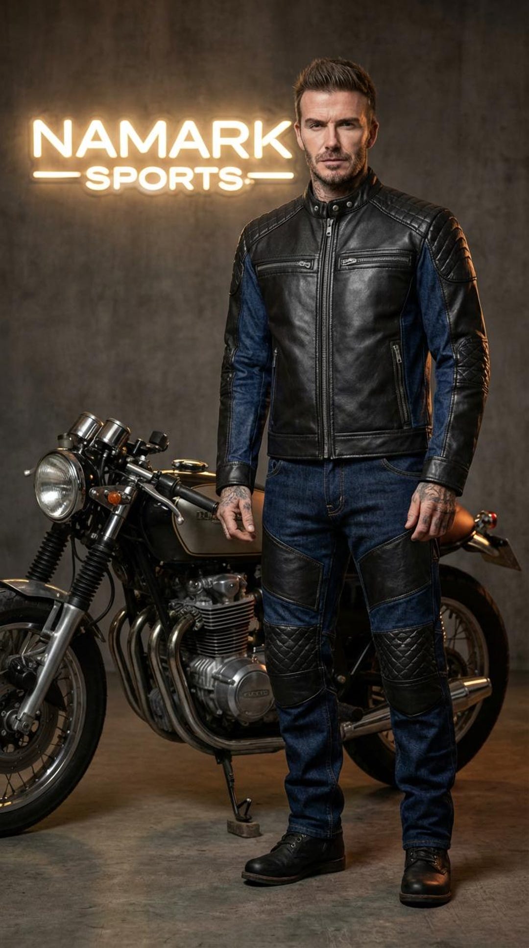 Leather & Denim Motorcycle Jacket and Pants Set – Custom Cafe Racer ...