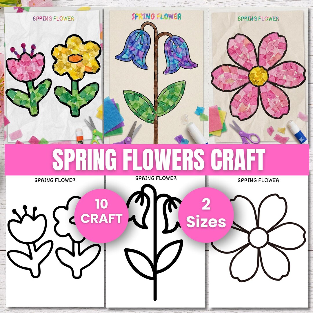 Spring Flowers Tissue Paper Craft Template, Kids Spring Art Activity ...