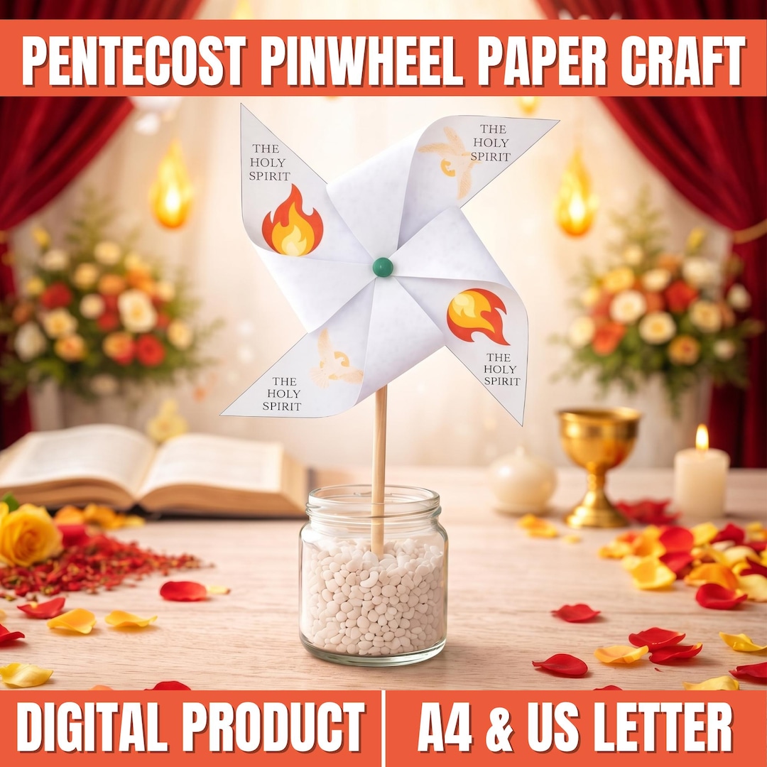 Pentecost Pinwheel Paper Craft Printable | Holy Spirit Flame Activity ...