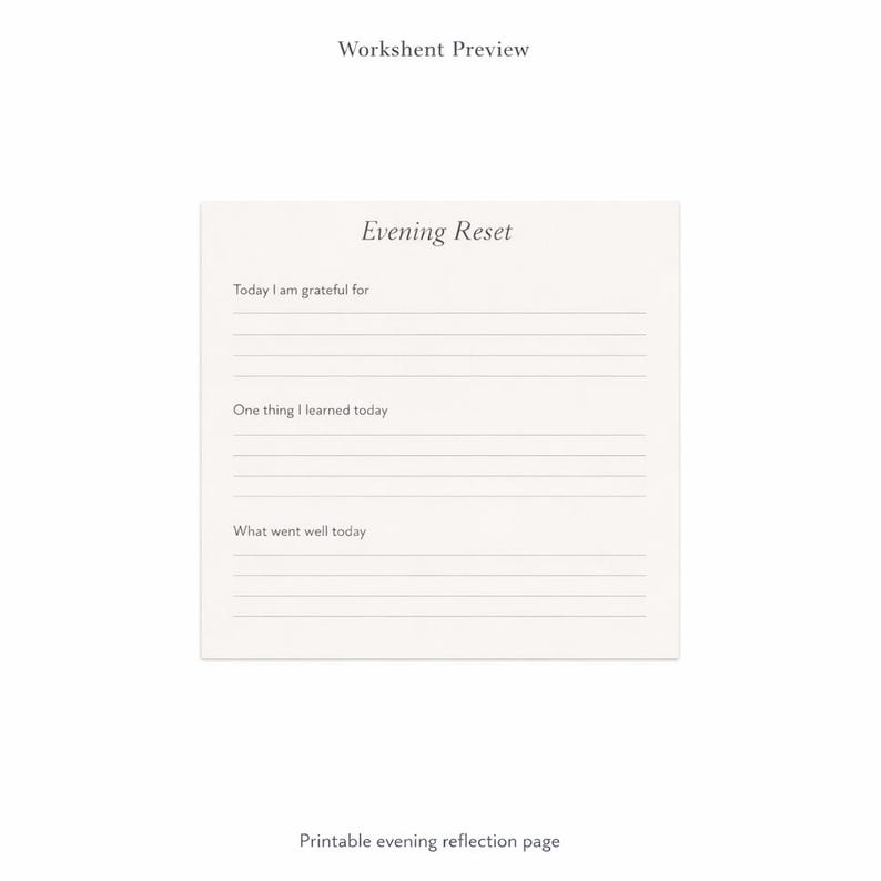 Evening Reflection Worksheet Printable PDF Evening Reset Journal ...