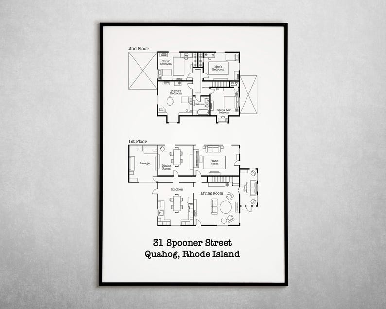 Family Guy Floor Plan Print | Family Guy TV Show Poster | Black and ...