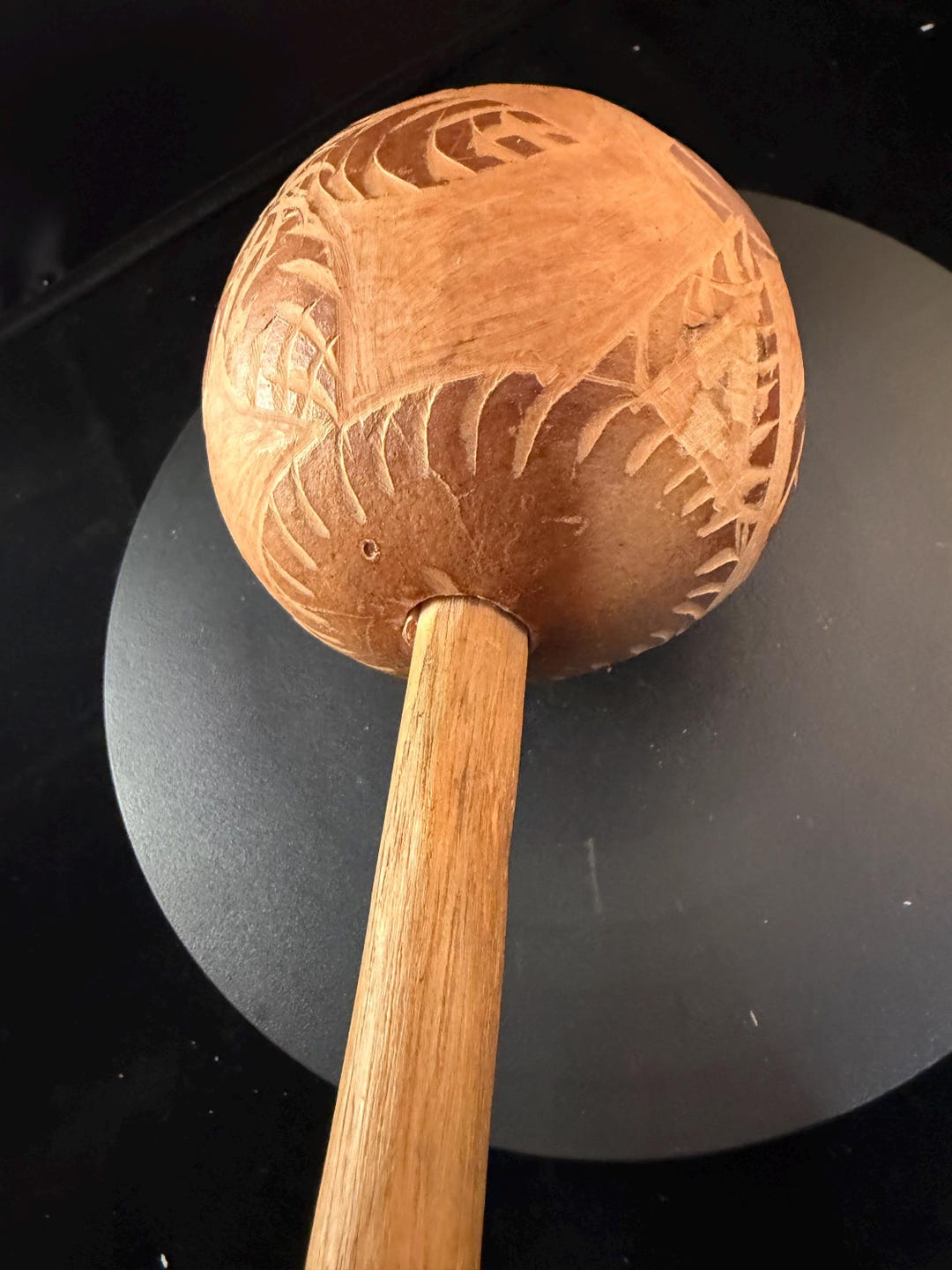 Vintage Mexican Folk Art Carved Maraca Made of Jicaro Gourd With Wood ...