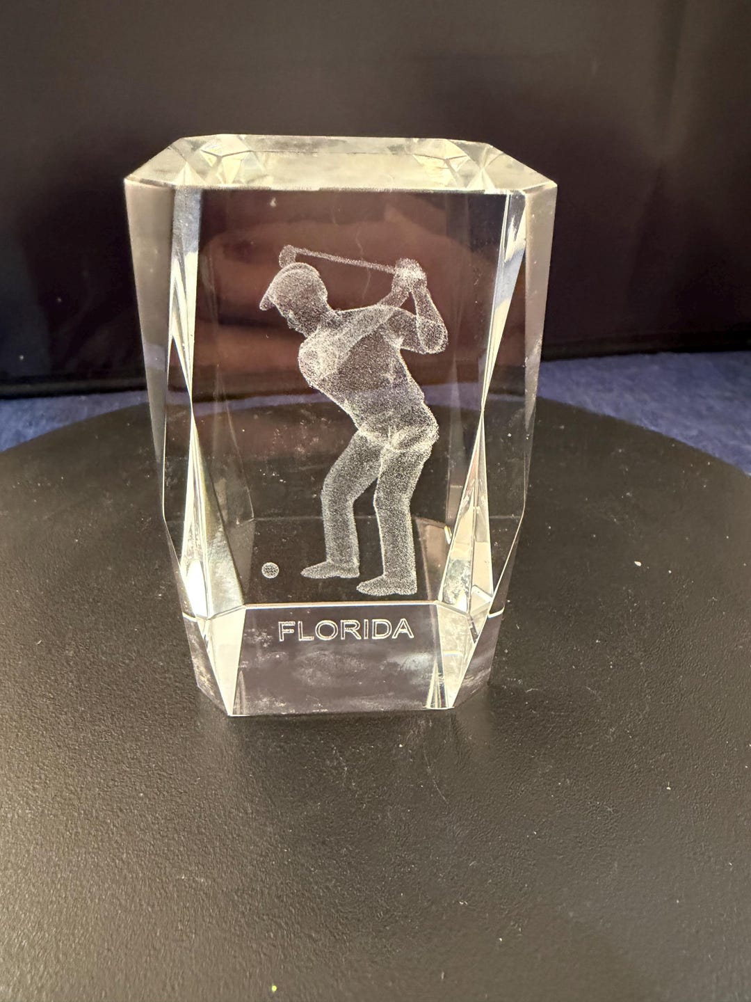 3-D Laser Etched 3"-2" Crystal Glass Cube Male Golfer With Hat Set in ...