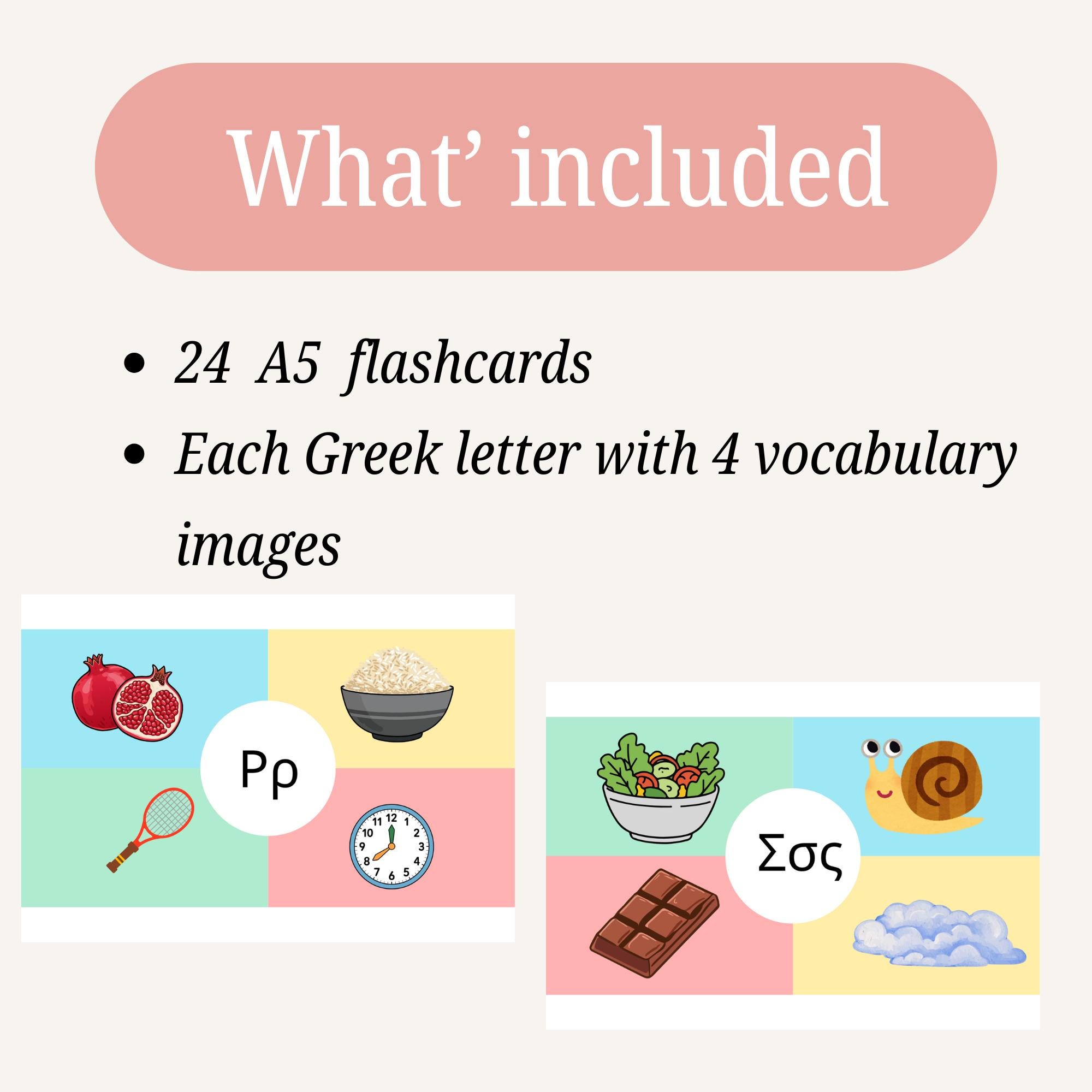 Greek Alphabet Flashcards • 24 A5 Printable Cards • Vocabulary Builder ...
