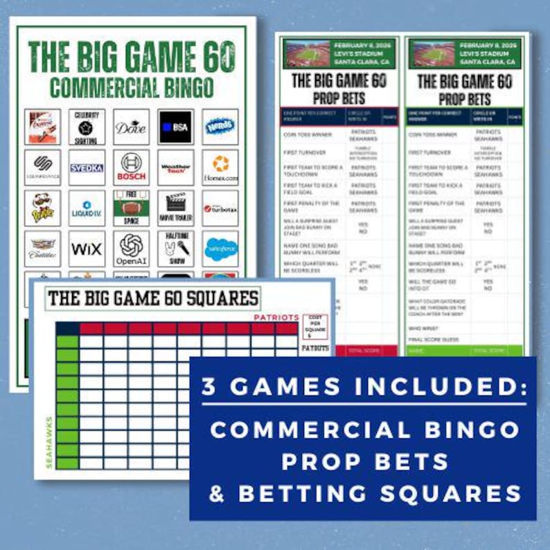 The 2026 Big Game Bundle, Commercial Football Bingo Digital Download ...