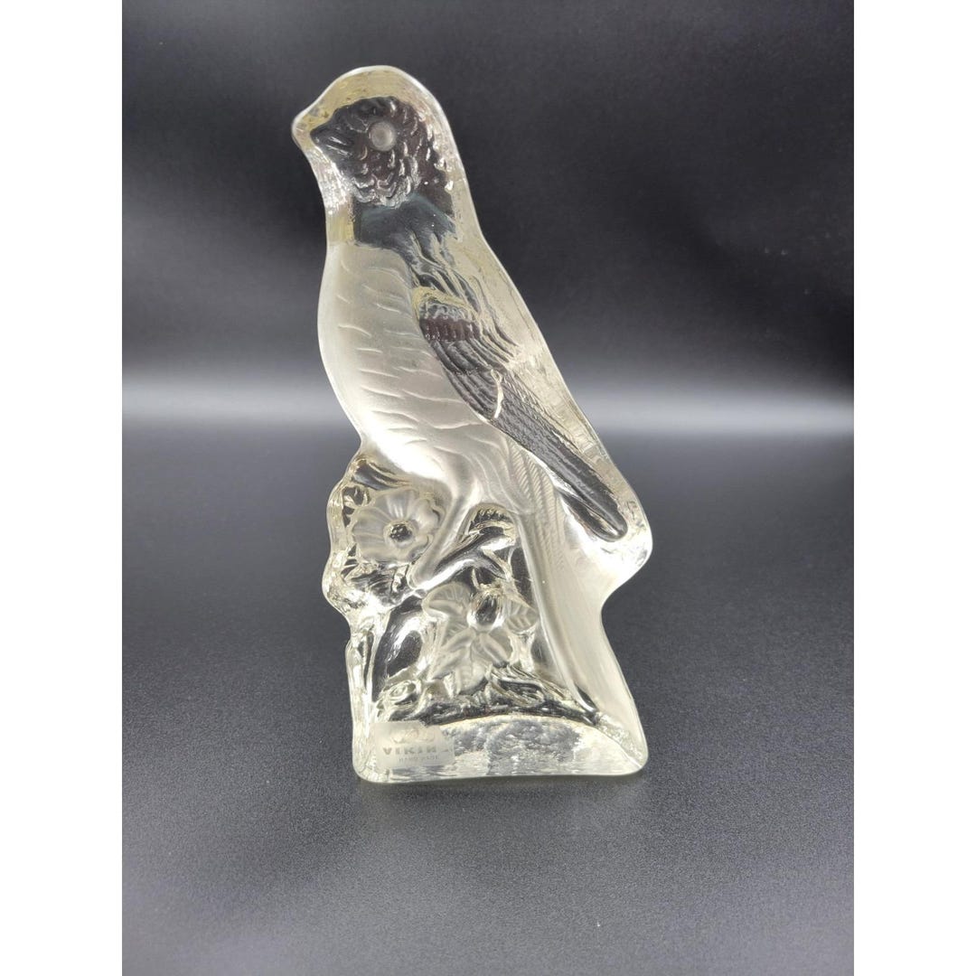 Vtg Viking Glass Clear & Frosted Robin Bird Figurine Bookend ...