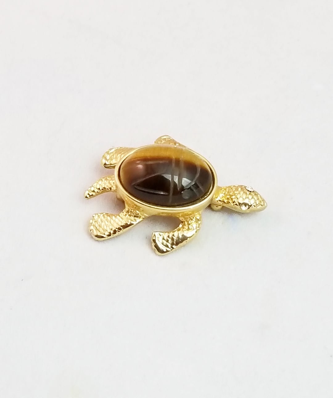 Vintage Gold Plate Sea Turtle Scarab Brooch, Large Brown Faux Tigers ...