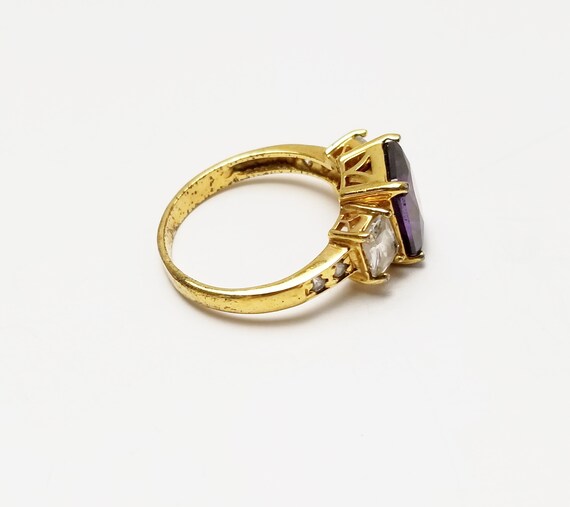 10 Kt Gold Plate Vintage Ring, Rectangle Cut & Emeral… - Gem