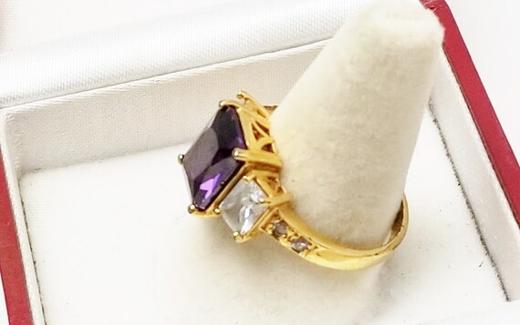 10 Kt Gold Plate Vintage Ring, Rectangle Cut & Emeral… - Gem