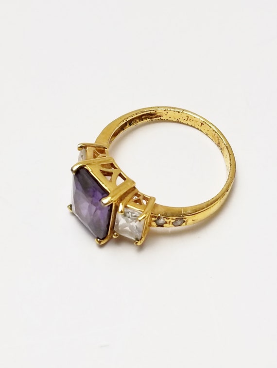 10 Kt Gold Plate Vintage Ring, Rectangle Cut & Emeral… - Gem