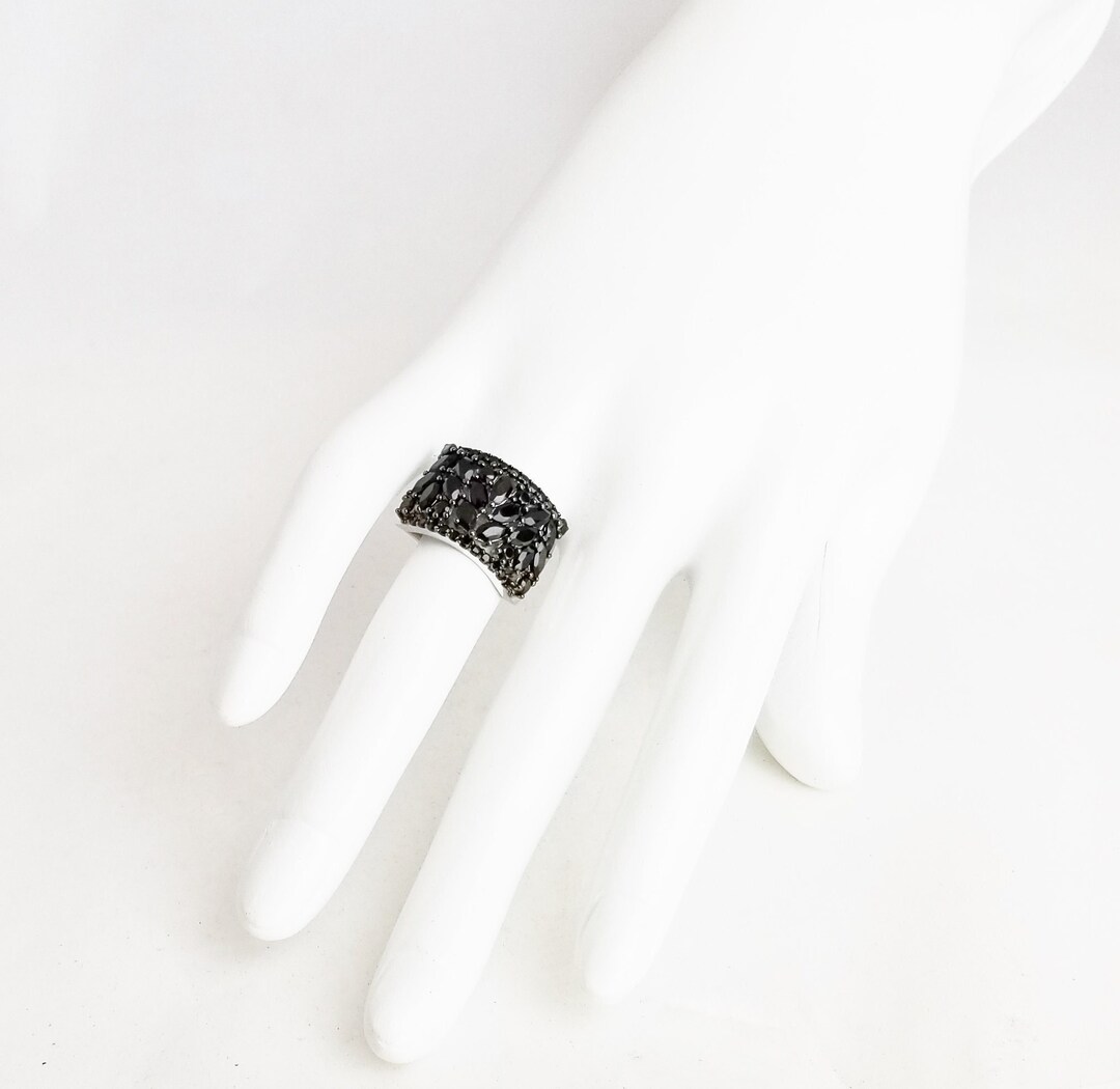 Vintage DK 925 Sterling Silver, Marquise & Round Cut Black Onyx Ring ...