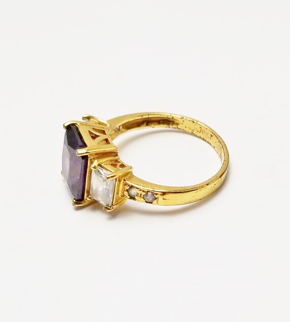 10 Kt Gold Plate Vintage Ring, Rectangle Cut & Emeral… - Gem