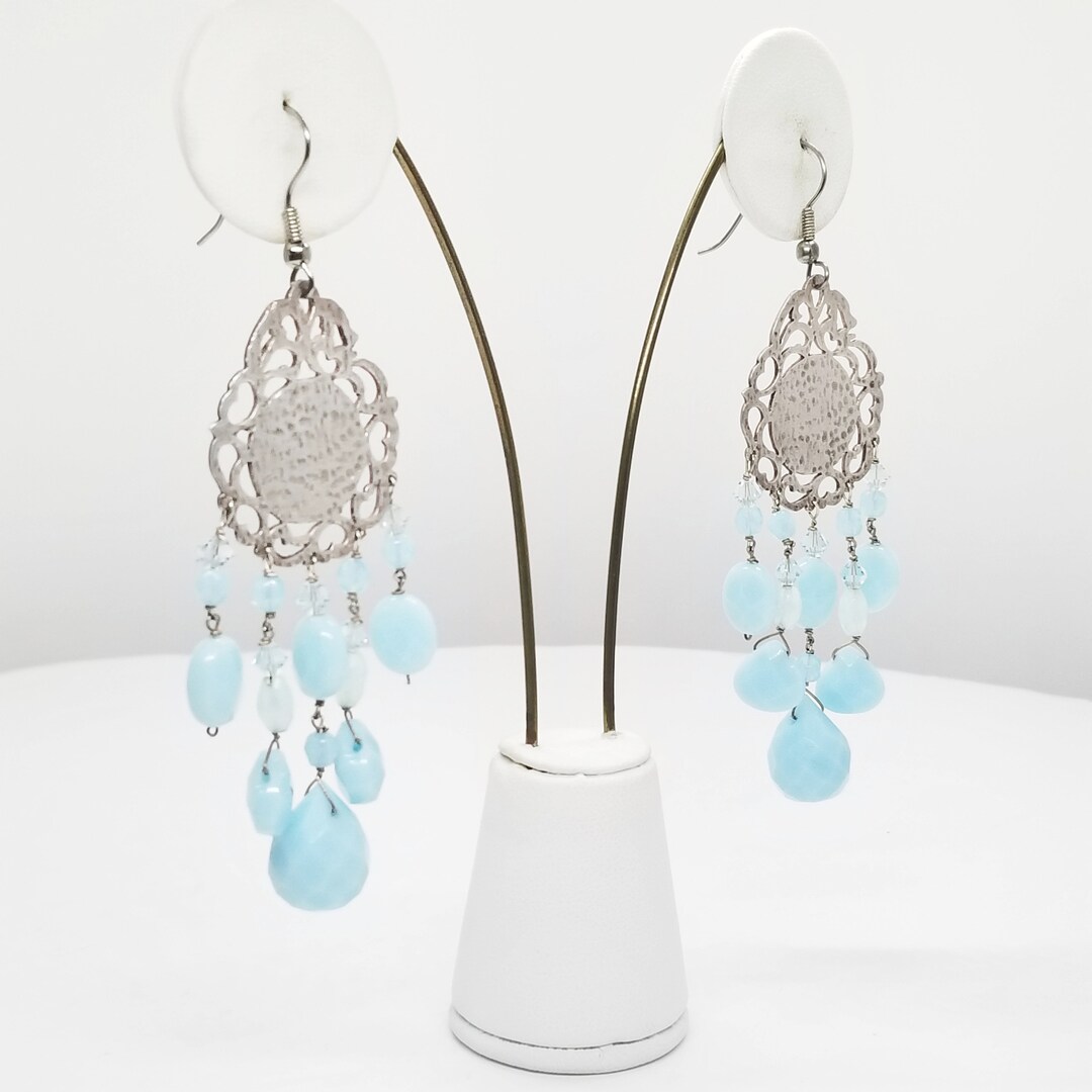 Sterling Silver Faceted Baby Blue Glass Bead Shoulder Duster Dangle ...