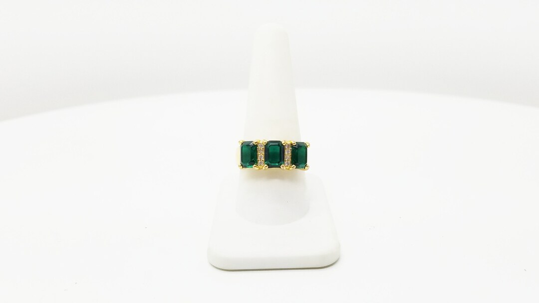 Vintage Gold Plated Emerald Cut Crystal Ring: Signed SETA, Size 10 - Etsy