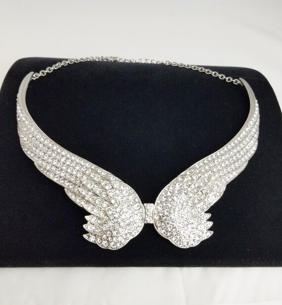 Runway, Statement, Rhinestone Encrusted Angel Wing Ch… - Gem