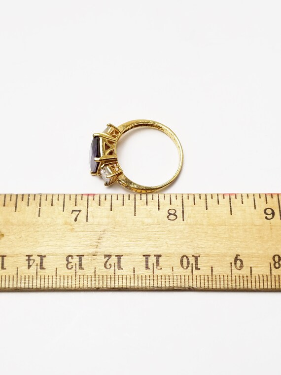 10 Kt Gold Plate Vintage Ring, Rectangle Cut & Emeral… - Gem