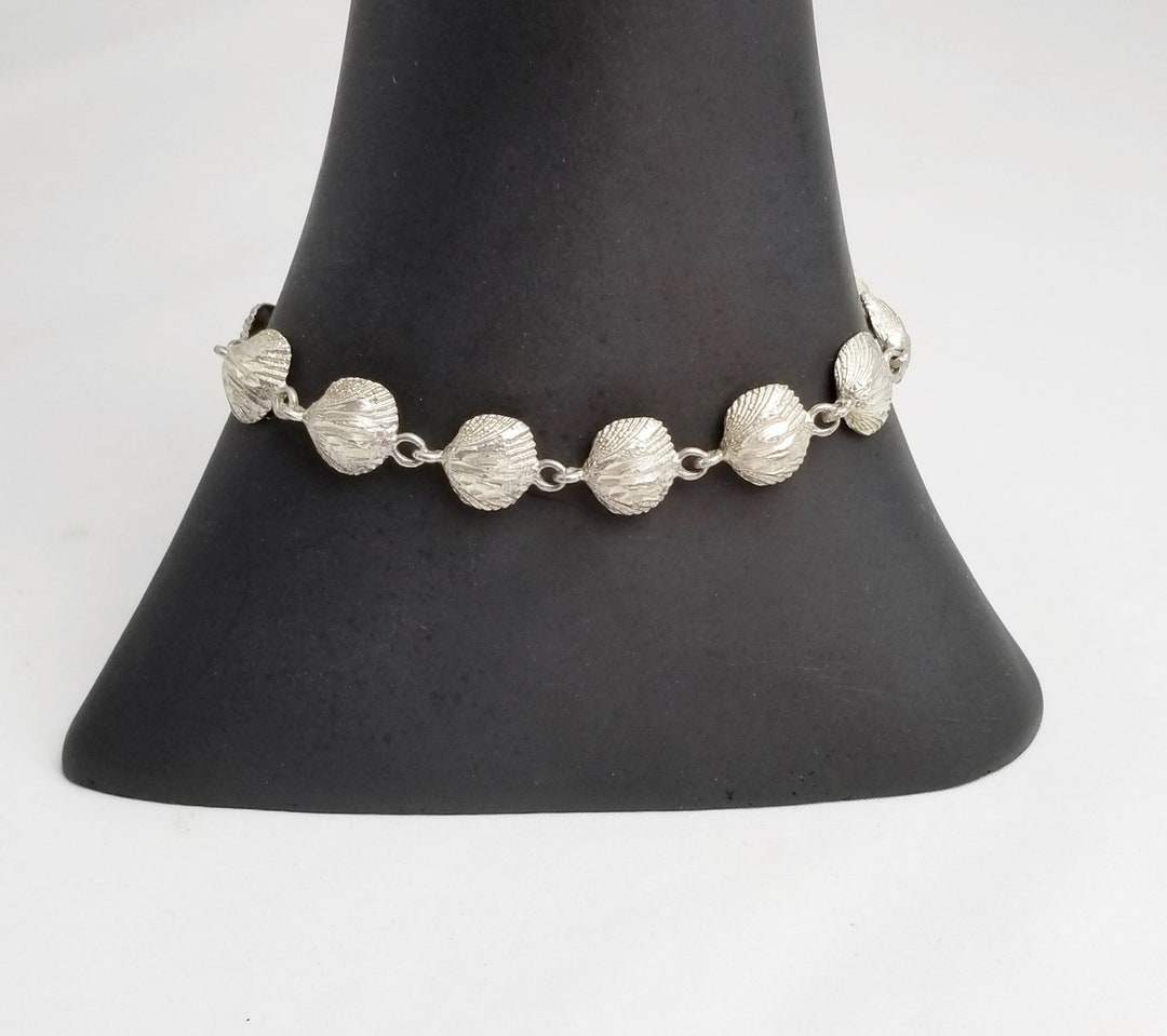 Sterling Silver Minimalist Clam Shell Charm Panel Link Vintage Bracelet ...