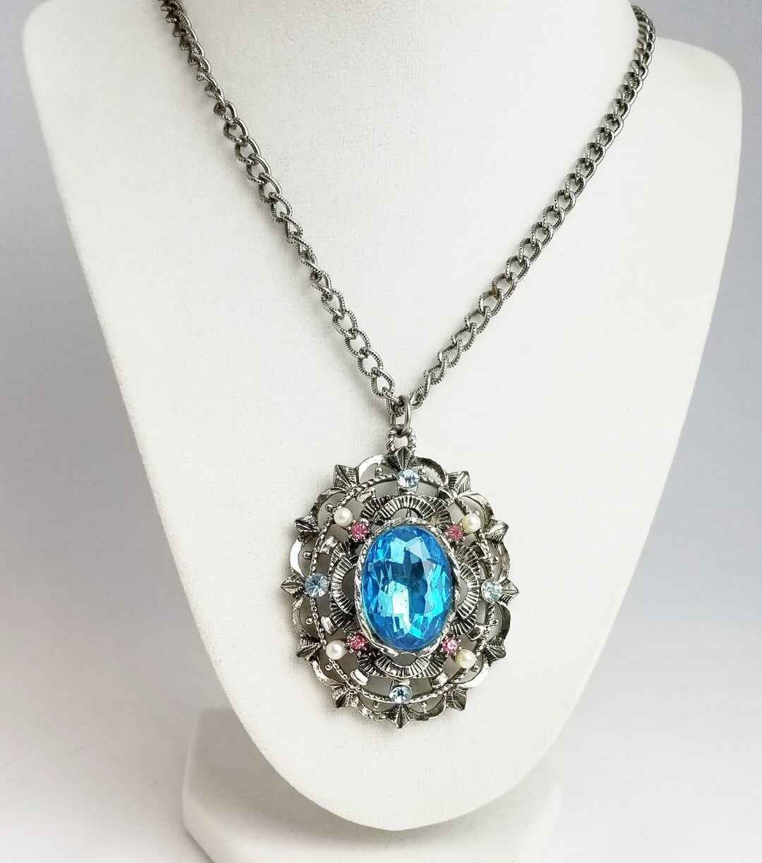 Large, Chunky, Bold Rhinestone Pendant With Foil Back on a Thick Chain ...