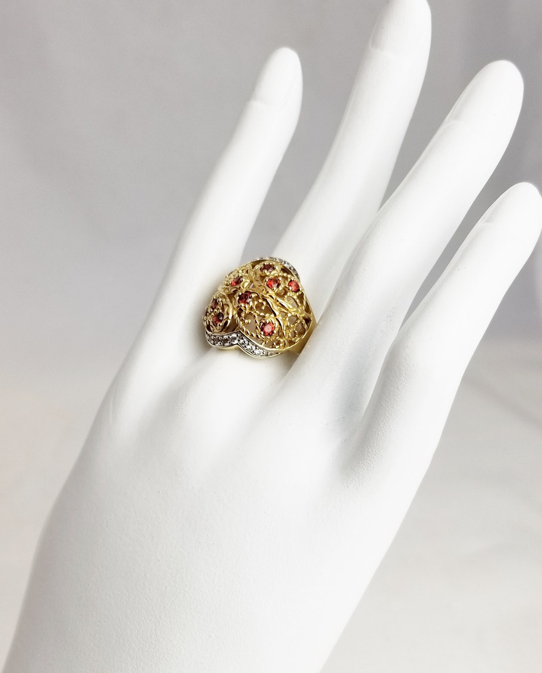 Vintage Multi Stone Red Crystal Cocktail Ring, 925 Sterling Silver ...