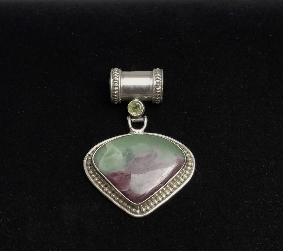 Sterling Silver Bezel Set Polished Natural Ruby Zoisite Gemstone Pendant - Etsy