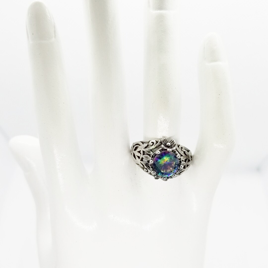 Vintage Swarovski Mystic Rainbow Crystal Ring With Rhodium Plated ...